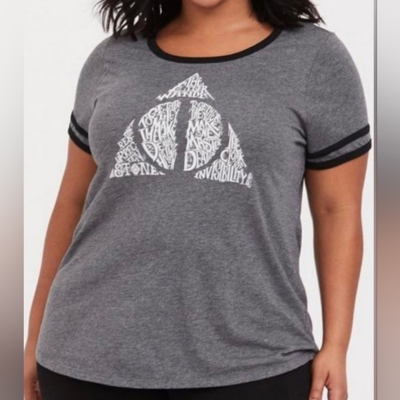 torrid | Tops | Torrid Harry Potter Deathly Hallows Dark Grey Ringer ...